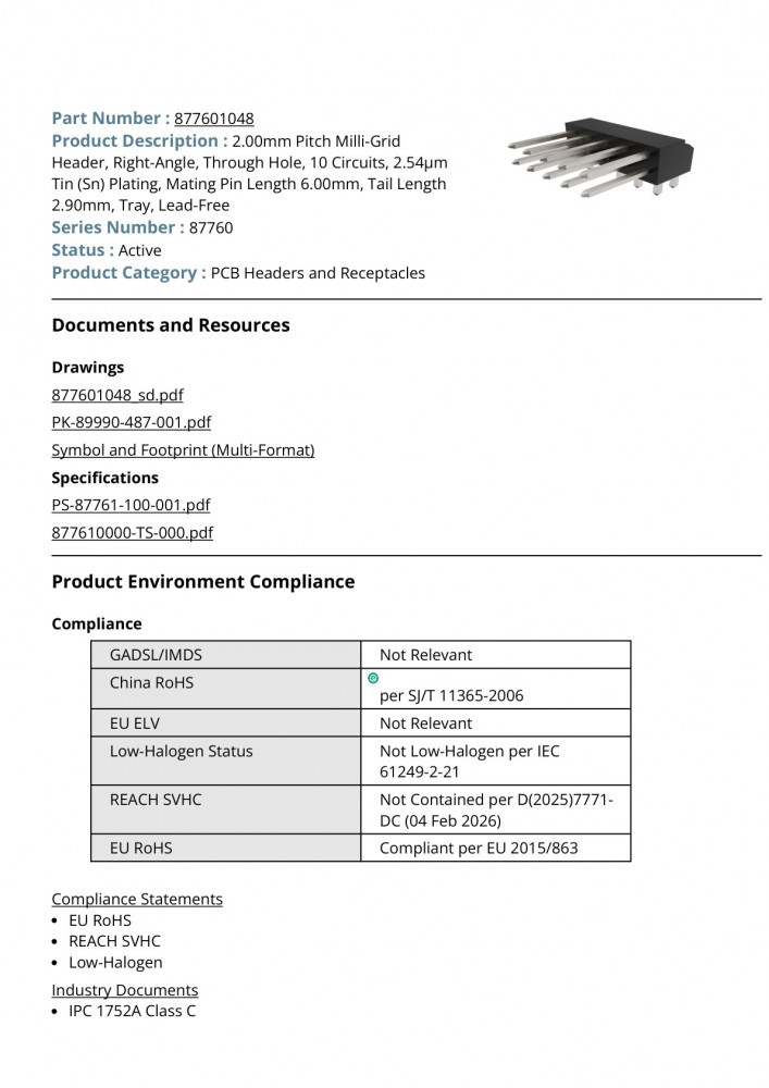 MOLEX 877601048 product documentation image 1