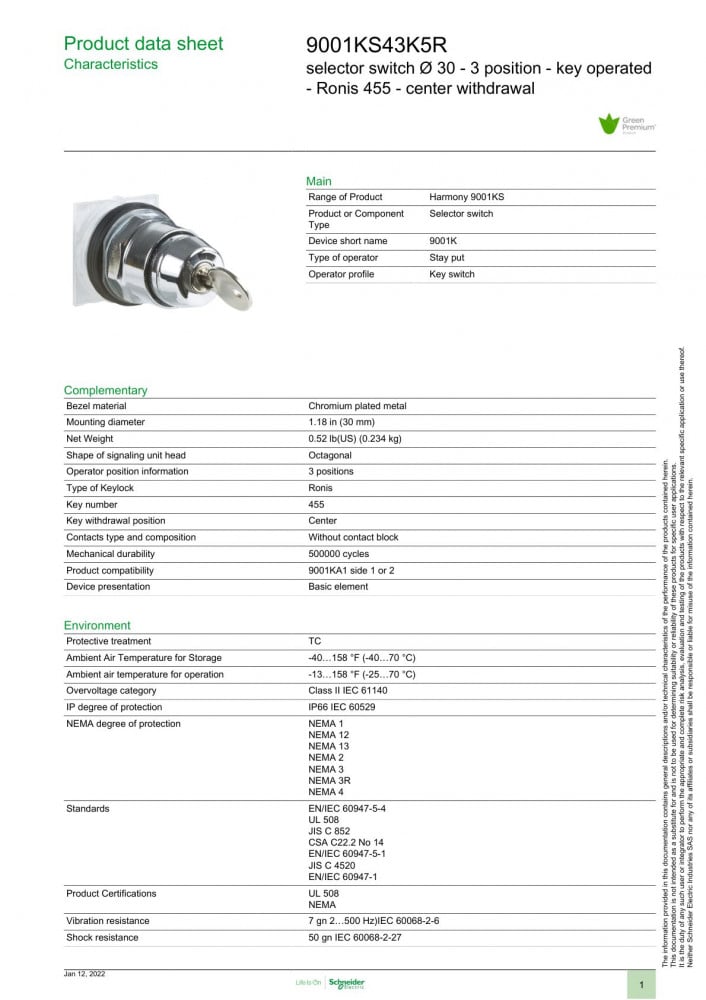 9001KS43K5R technical document page 1