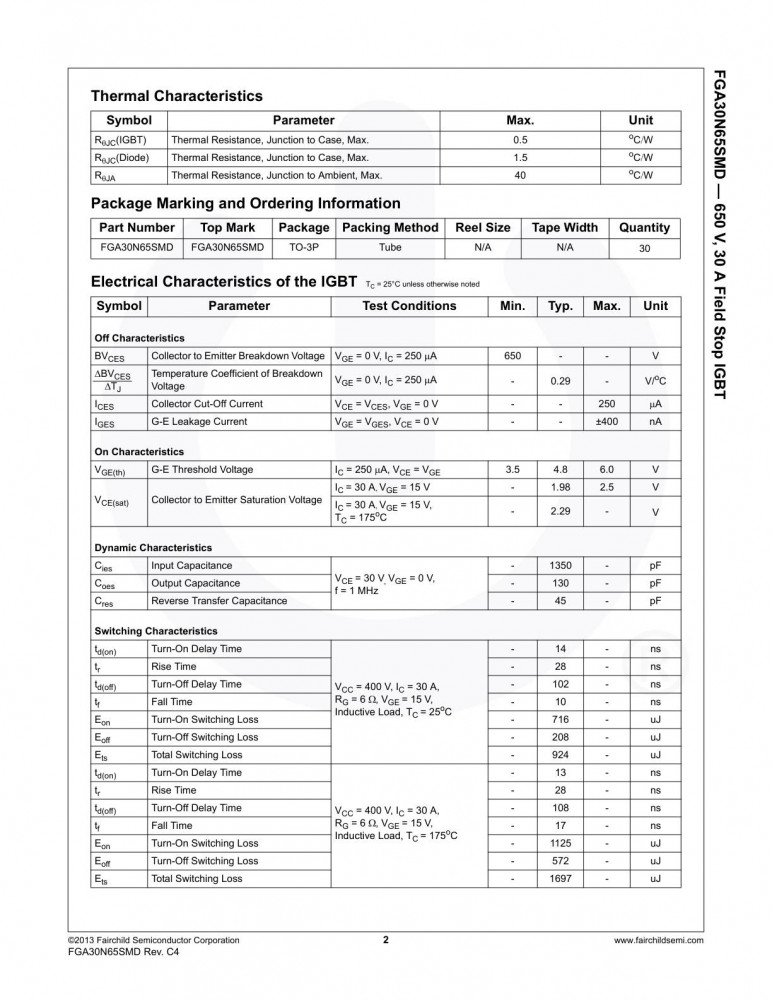 FGA30N65SMD datasheet page 2