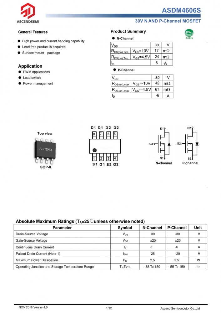 ASDM4606S-R datasheet page 1