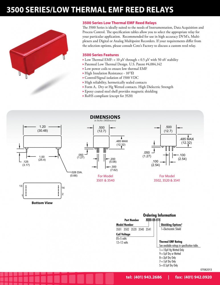 COTO 3500 Series reed relay datasheet page 1