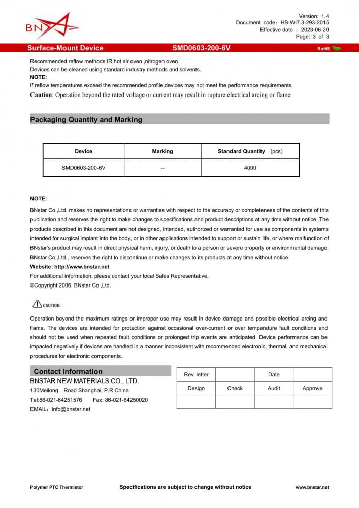 BNstar SMD0603-200-6V datasheet page 3