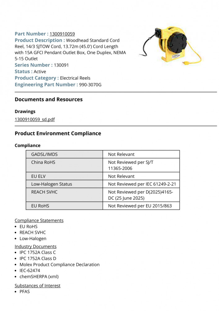 Molex 130091-0059 product document image, page 1