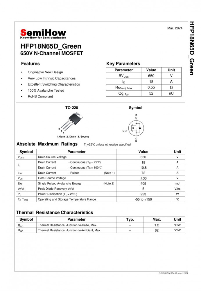 HFP18N65D technical document, page 1