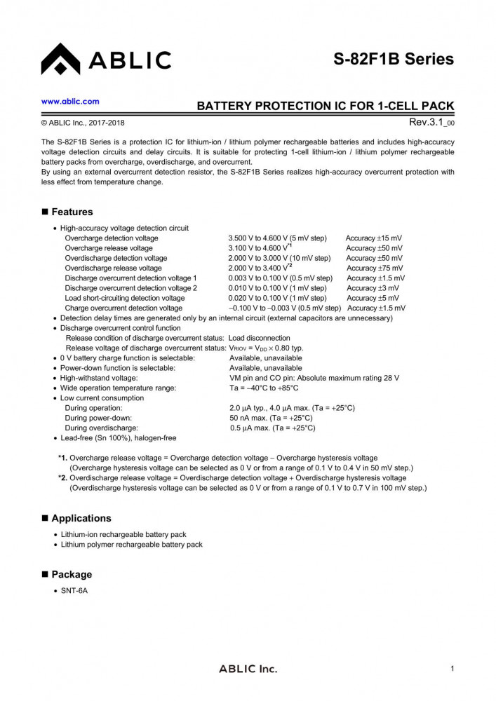 ABLIC S-82F1B datasheet page 1