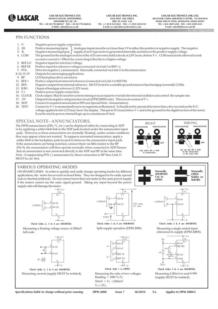 Lascar Electronics DPM 2000S technical document page 2