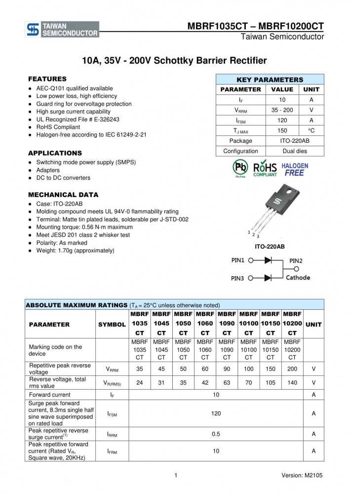MBRF1045CT datasheet page 1