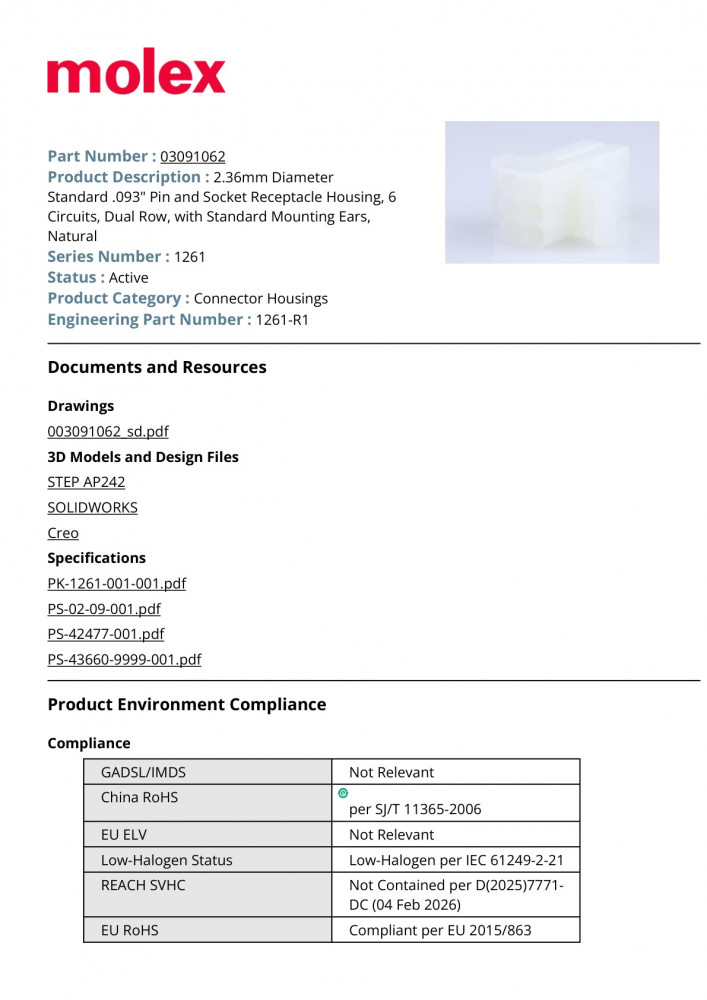 Molex .093 Standard Pin Terminals document page 1