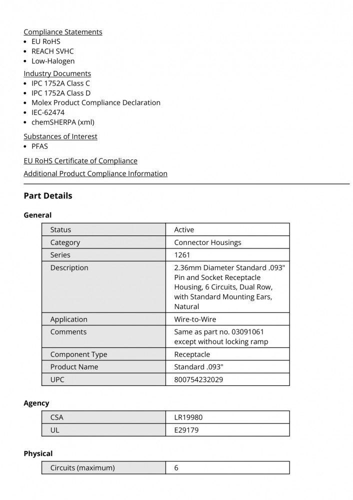 Molex .093 Standard Pin Terminals document page 2