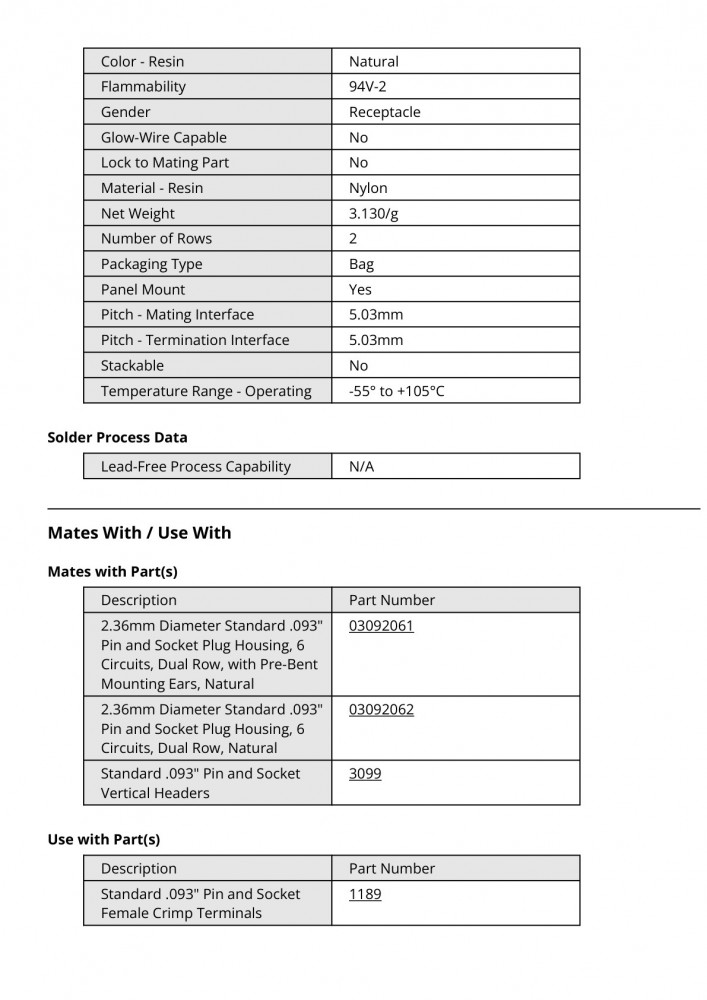 Molex .093 Standard Pin Terminals document page 3