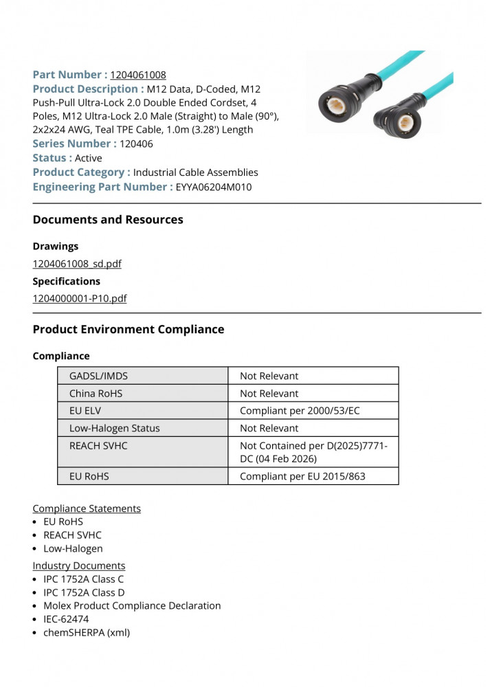 Molex Ultra-Lock 2.0 product specification page 1