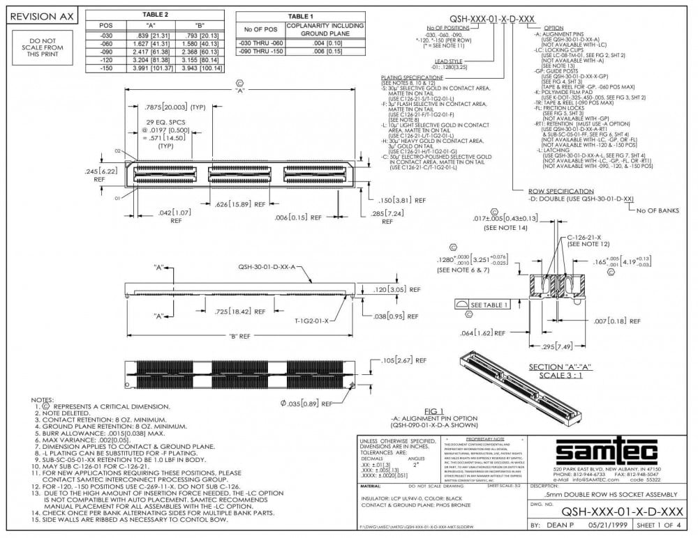 Samtec QTH drawing sheet 1