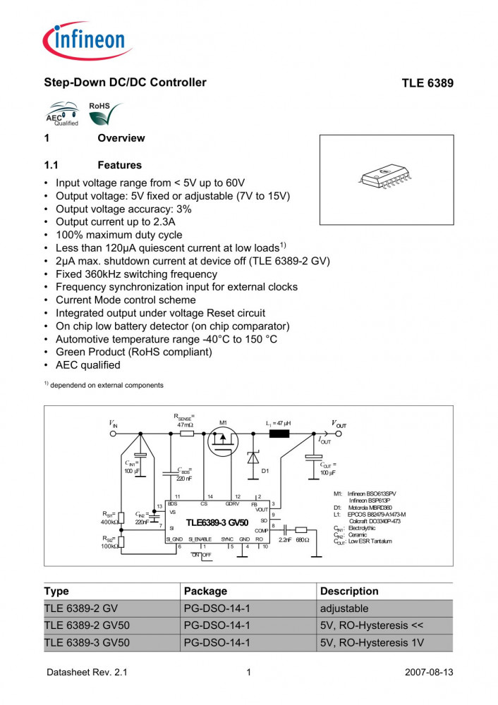 TLE6389-3GV50 datasheet page 1