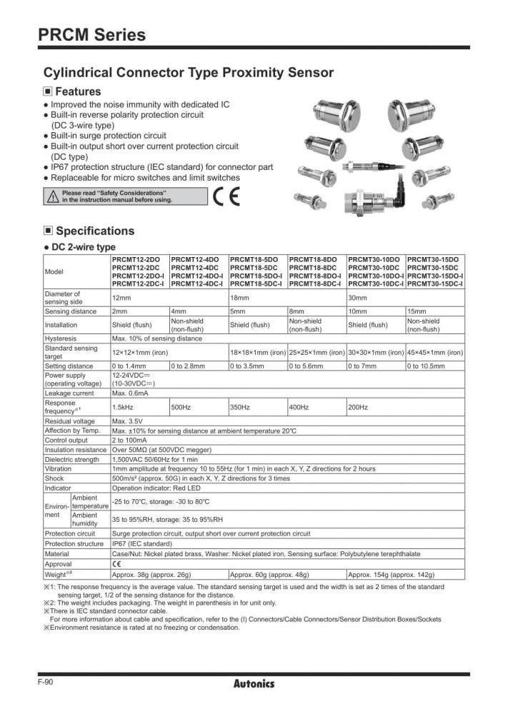 Autonics PRCMT18-5DO technical document page 1