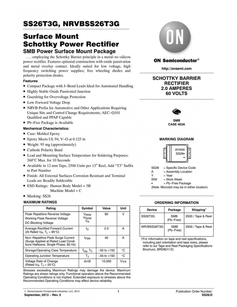 SS26T3G datasheet page 1