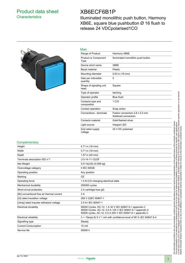 XB6ECF6B1P technical document page 1