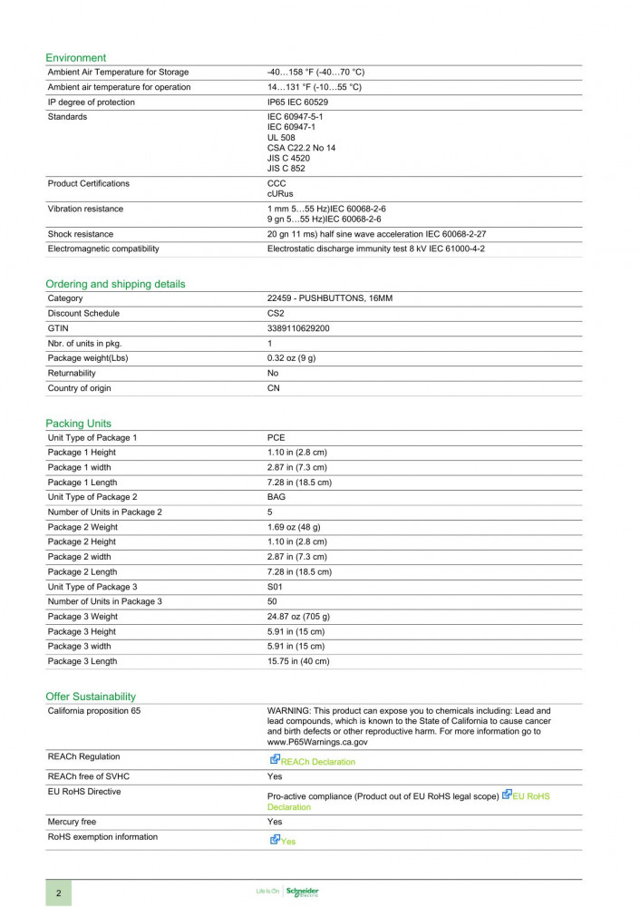 XB6ECF6B1P technical document page 2
