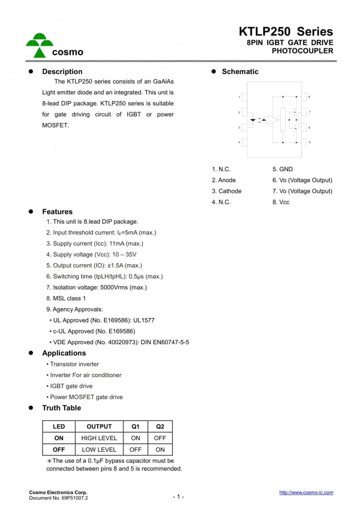 KTLP250S datasheet page 1