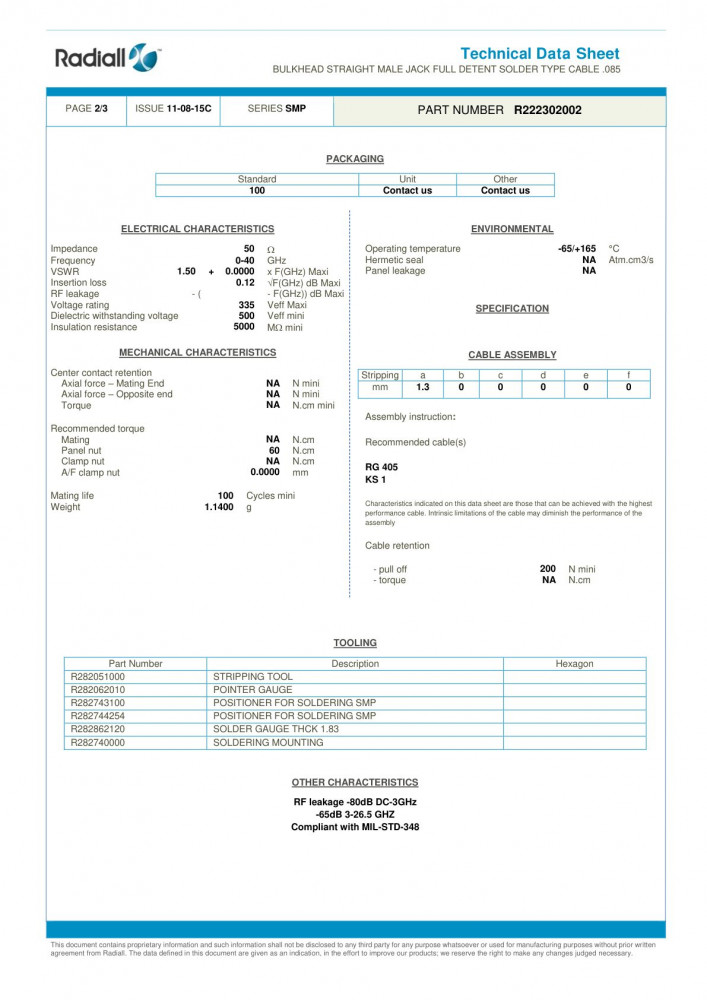 Radiall R222302002 product documentation, page 2
