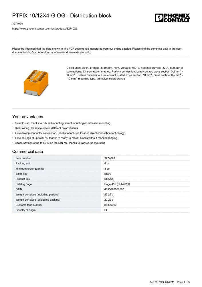 Phoenix Contact 3274028 technical document page 1