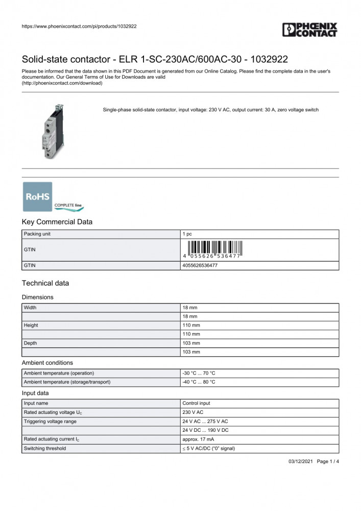 Phoenix Contact 1032922 product document page 1
