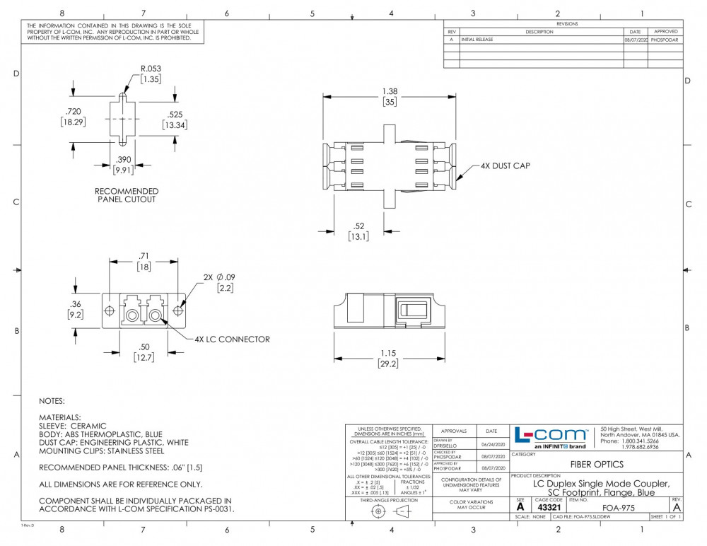 L-com FOA-975 technical drawing preview