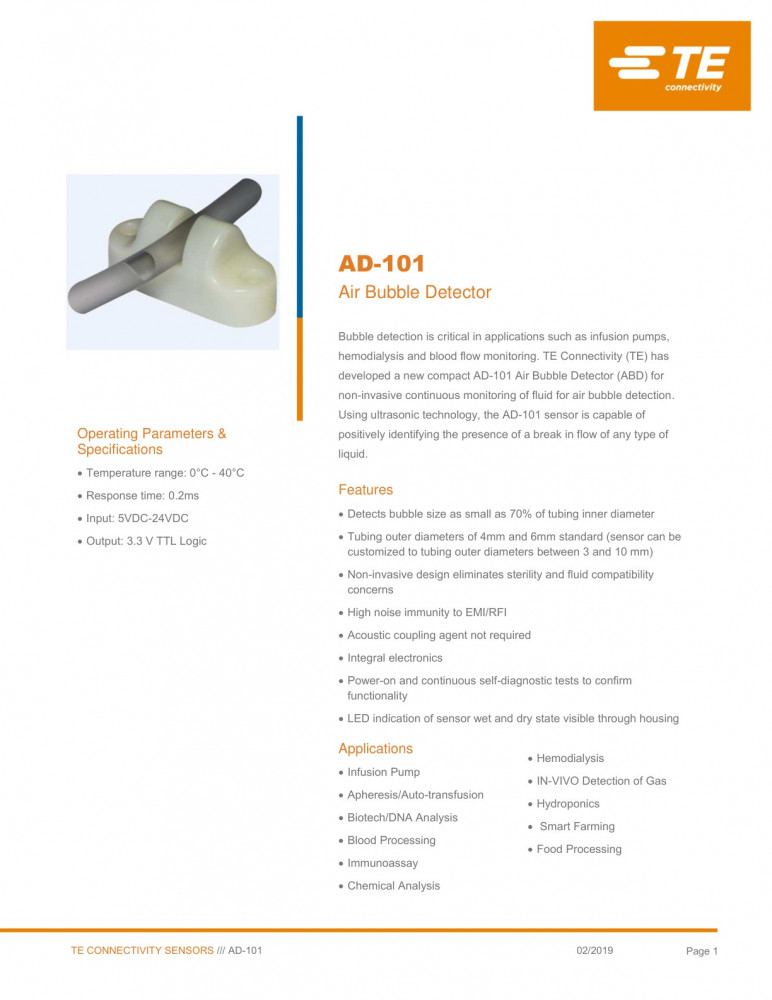 071-06403 AD-101 air bubble detector documentation page 1