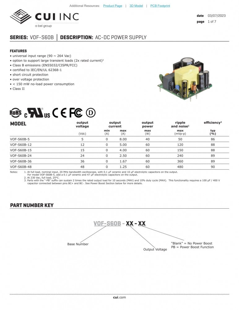VOF-S60B-5 datasheet page 1