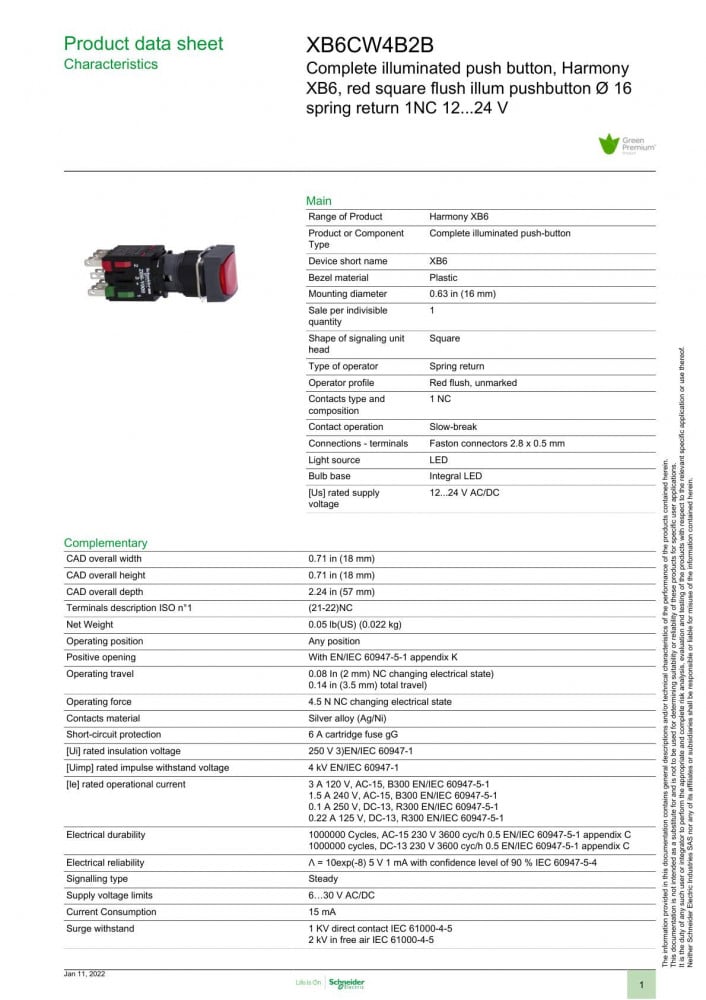 XB6CW4B2B technical document page 1