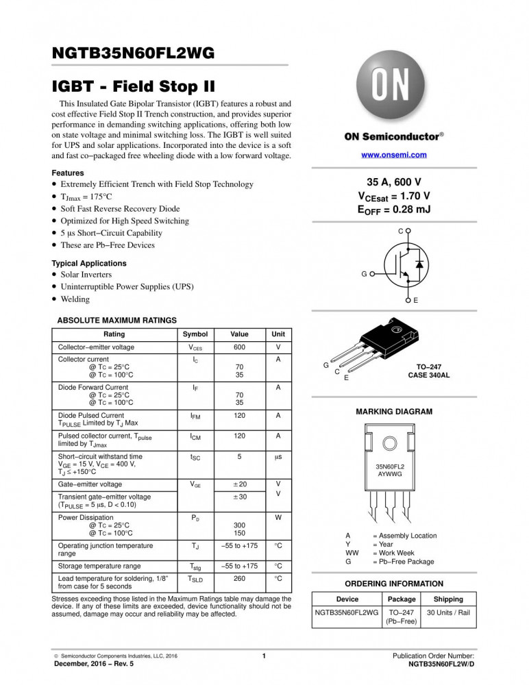 NGTB35N60FL2WG datasheet page 1