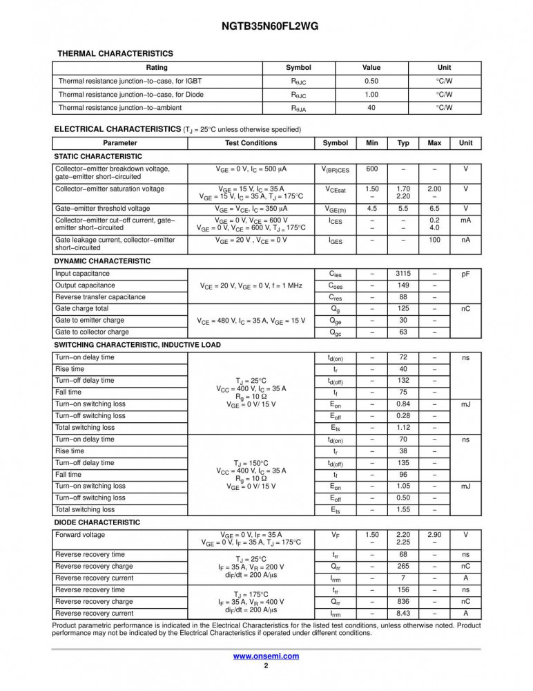 NGTB35N60FL2WG datasheet page 2
