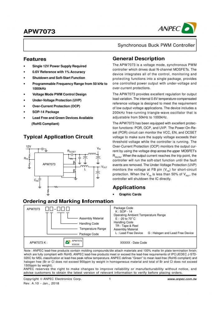 APW7073 datasheet page 1