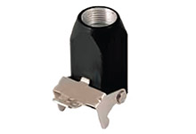 Heavy-Duty Standard (STD) Single Lever Hood, with Gasket, Polyamide, with 2 Pegs, Top Entry, Size 3A «21x21», M20 Thread, Black