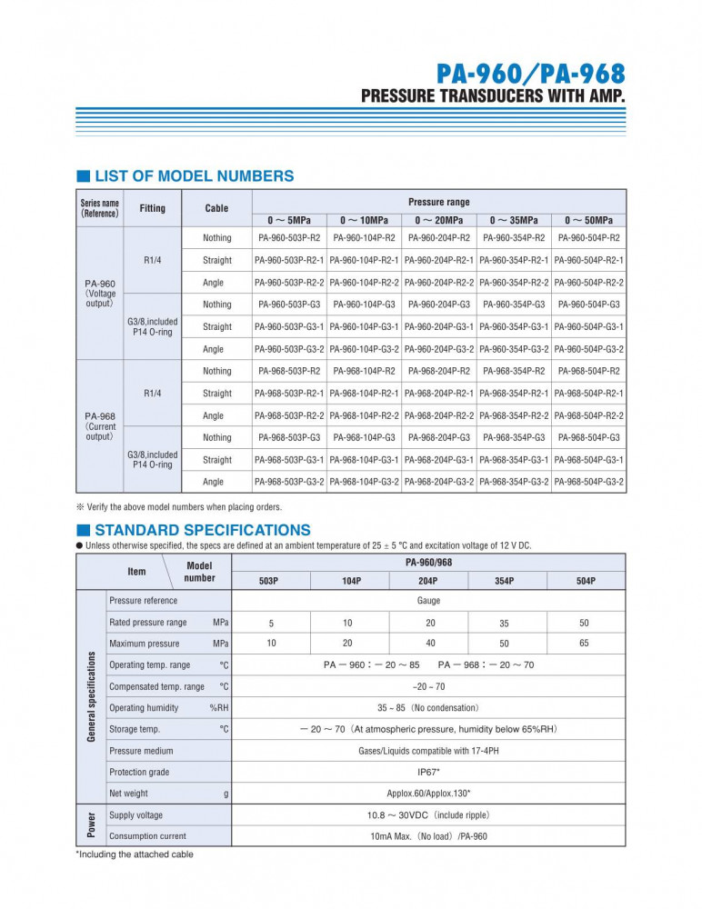 Nidec PA-960 and PA-968 datasheet page 2