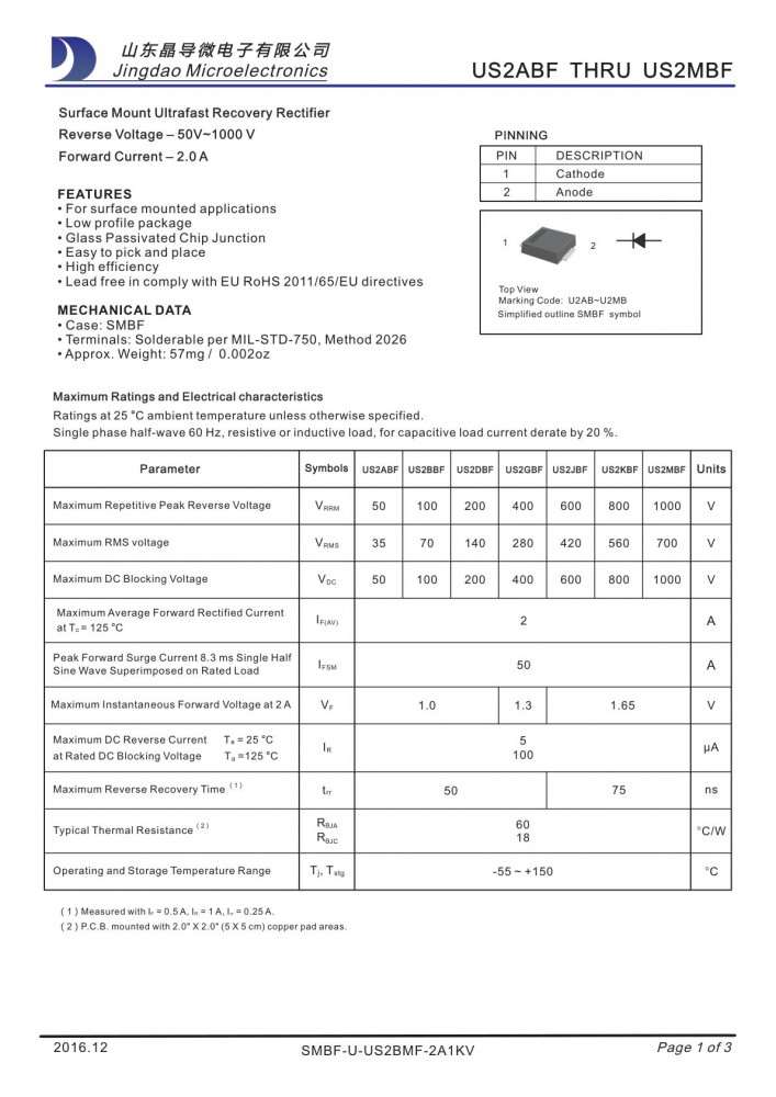 US2JBF datasheet page 1