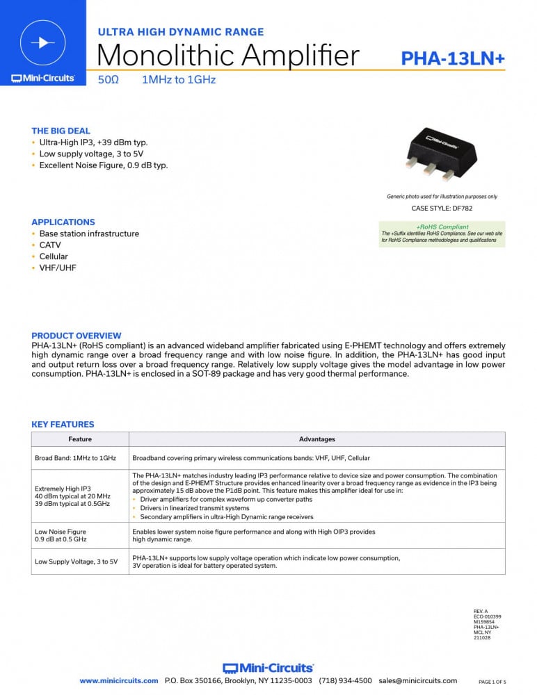 PHA-13LN+ datasheet page 1