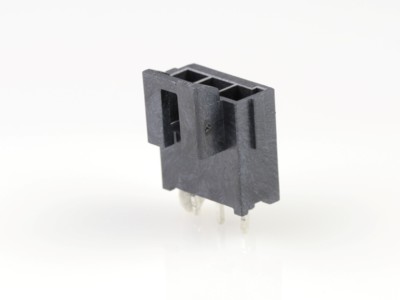 Ultra-Fit Vertical Header, 3.50mm Pitch, Single Row, 6 Circuits, with Kinked Pins, 0.76µm Gold (Au) Plating, Glow-Wire Capable, Black