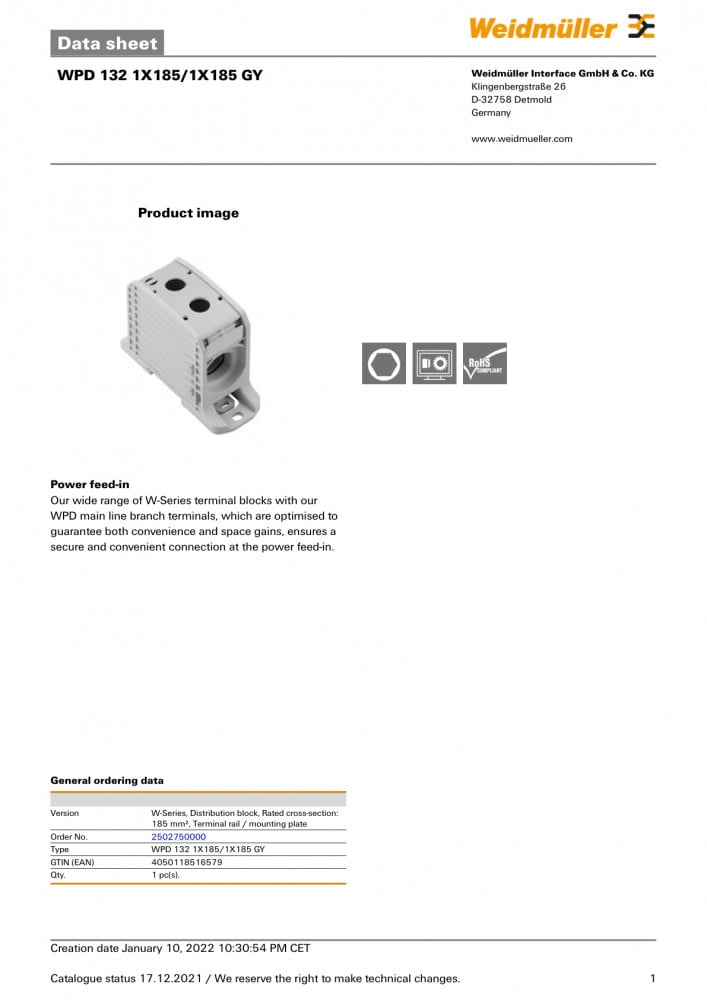WEIDMULLER 2502750000 document page 1