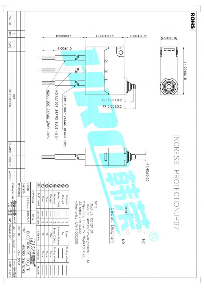 K9-1803N technical drawing page 1