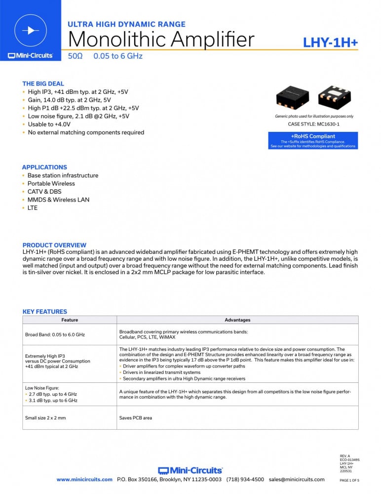 LHY-1H+ datasheet page 1