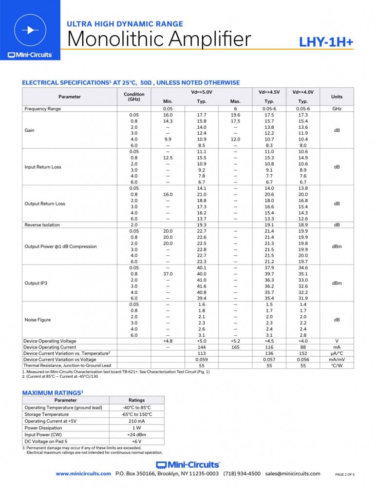 LHY-1H+ datasheet page 2