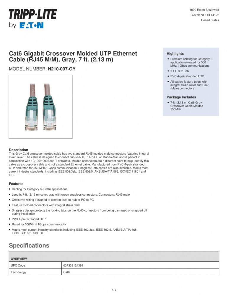 EATON N210-007-GY technical document page 1