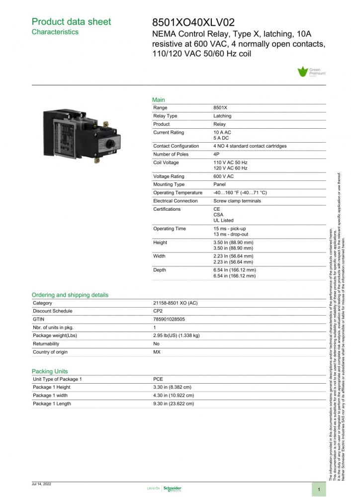 8501XO40XLV02 technical document page 1