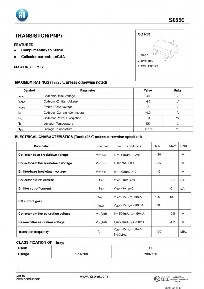 S8550 datasheet page 1