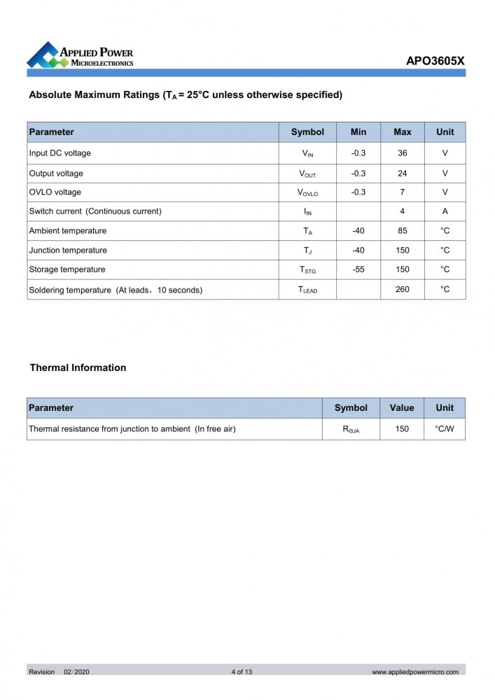 APO3605A datasheet page 4
