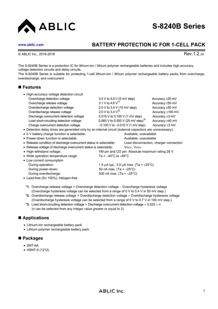 S-8240B datasheet page 1