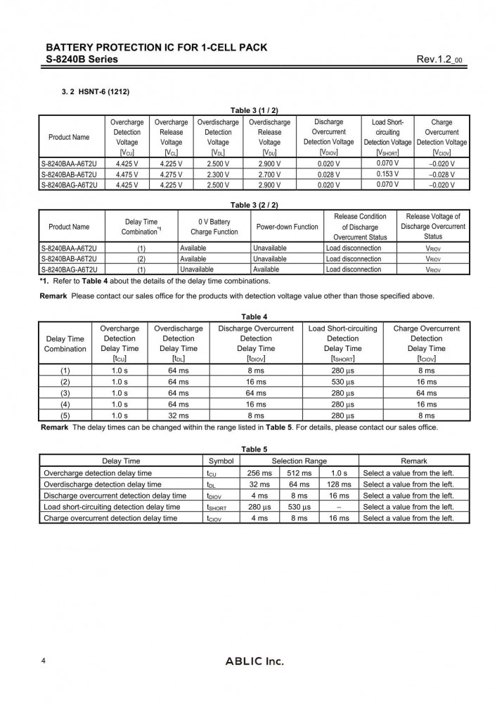S-8240B datasheet page 4