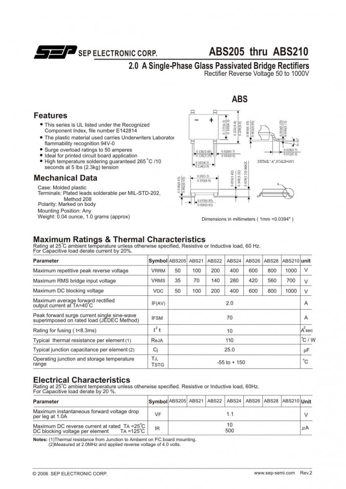 SEP ABS210 datasheet page 1