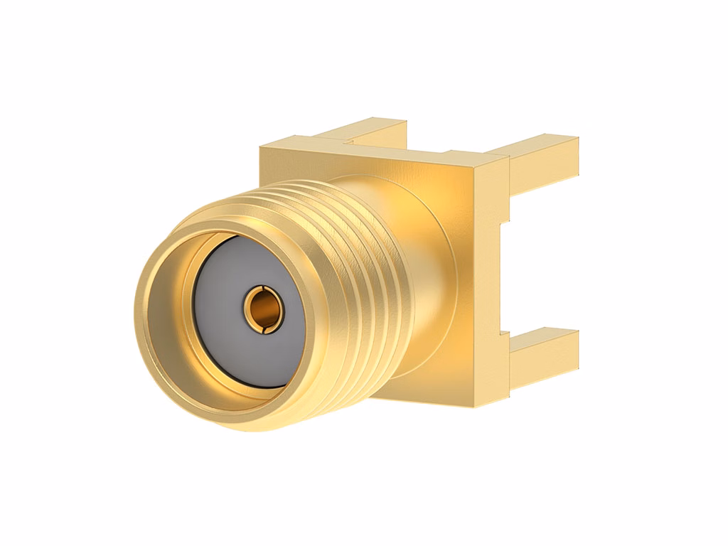 SMA Jack, Straight, PCB Receptacle, Through Hole, Brass Body, Gold (Au) Plated, Tray, 50 Ohms for sale