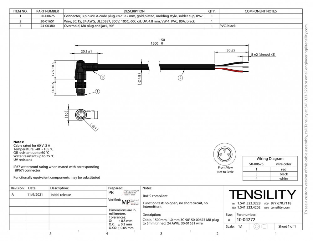 Tensility 10-04272 product drawing and wiring reference